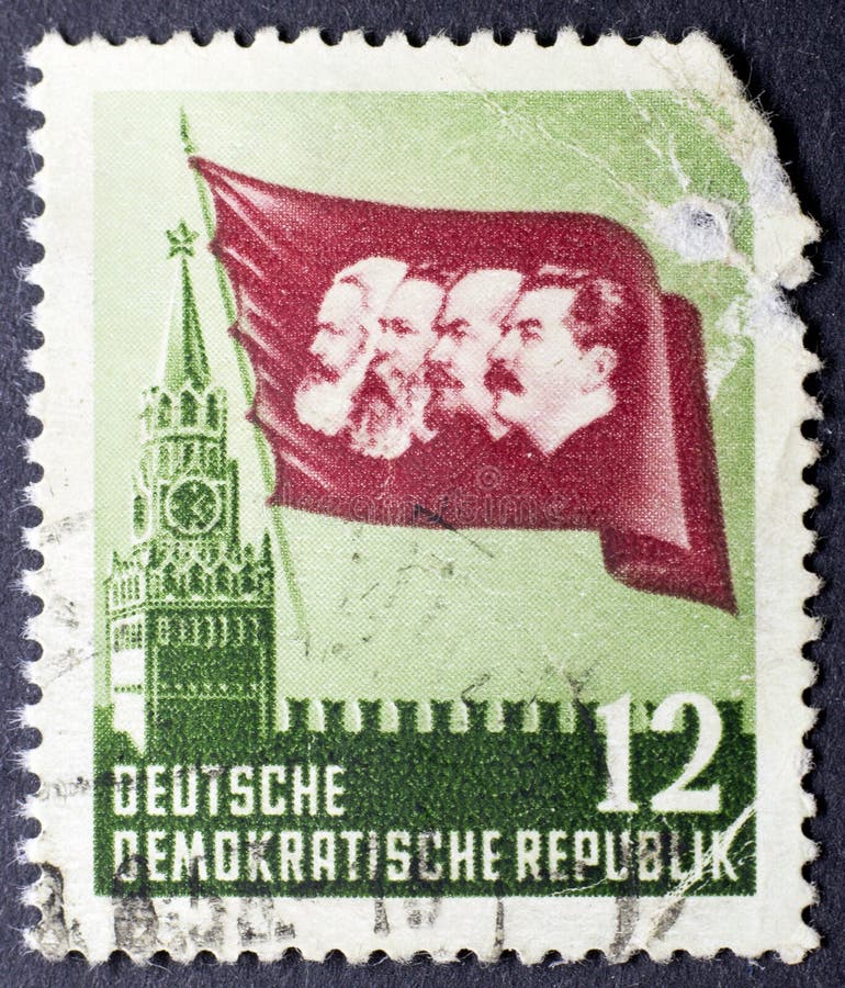 Flagge Mit Marx Und Lenin, 20 Jahre SED Serie, Circa 1966 ... Flagge Mit Marx Und Lenin, 20 Jahre SED Serie, Circa 1966 ...