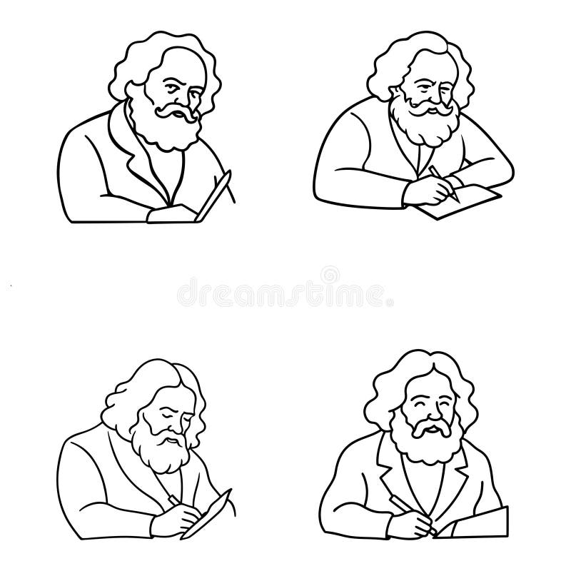 Karl Marx Vector Icon Set Illustration, Pen, Book, Write, Silhouette ...
