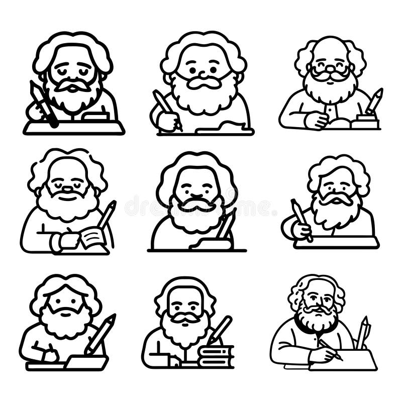 Karl Marx Vector Icon Set Illustration, Pen, Book, Write, Silhouette ...