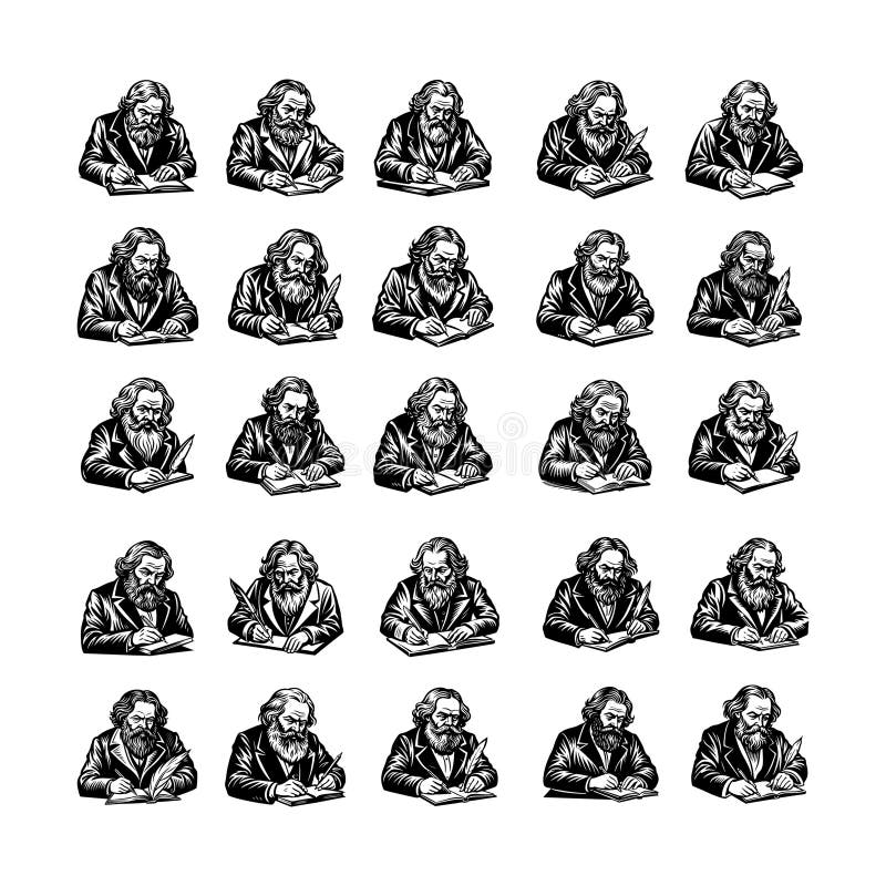 Karl Marx Vector Icon Set Illustration, Pen, Book, Write, Silhouette ...