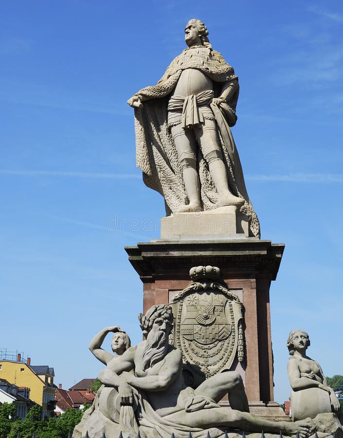 Karl Theodor Statue on Old Bridge Over Neckar, Heidelberg, Germany ...