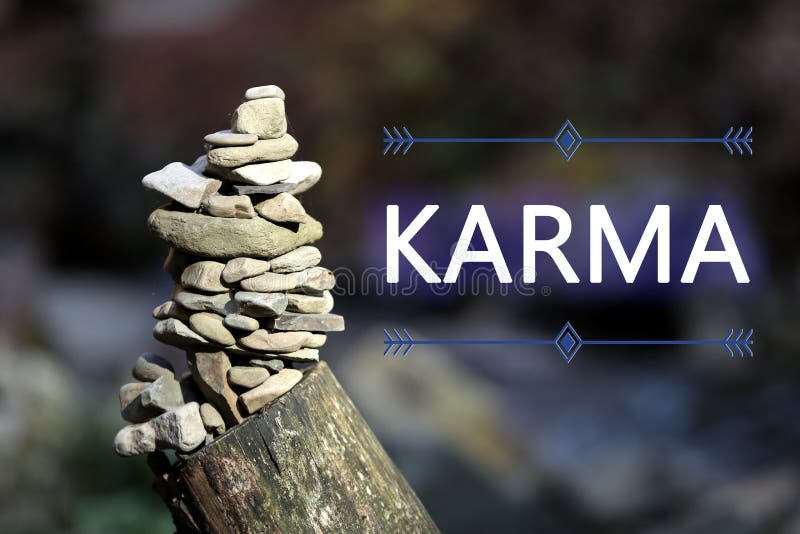 Karma Concept. Balancing Stones on Tree Stump in Forest Stock Image ...