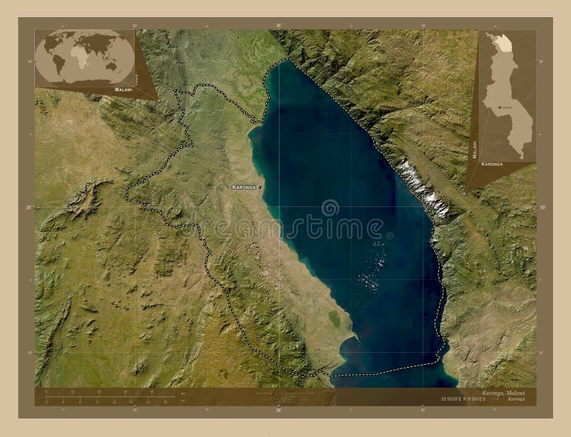 Karonga, Malawi. Low-res Satellite. Labelled Points of Cities Stock ...