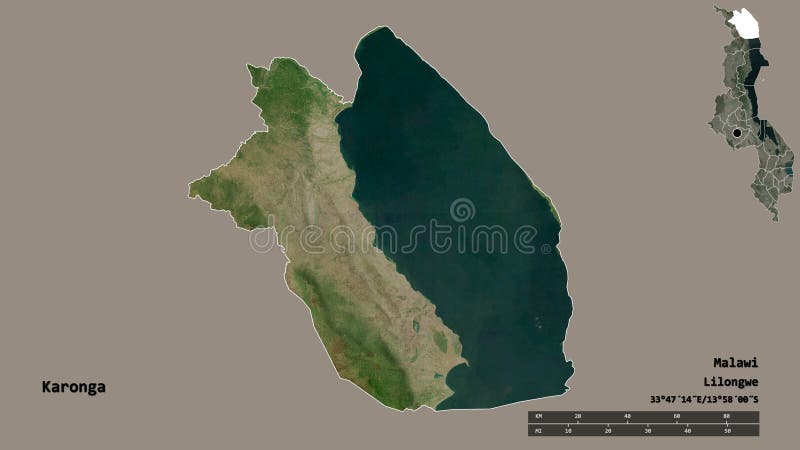 Karonga, District of Malawi, Zoomed. Satellite Stock Illustration ...