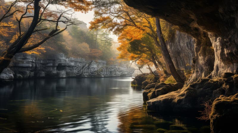 Karst Autumn Splendor: Realistic yet Ethereal River Landscape with Uhd ...