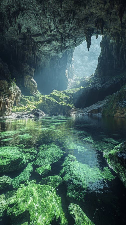 Karst Cave and Underground River Stock Illustration - Illustration of ...