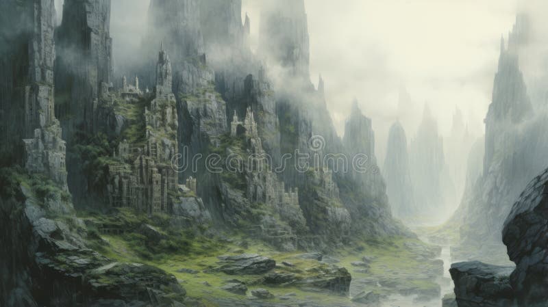 Karst: a Misty Gothic Painting of a River with Cliffs and Mountains ...
