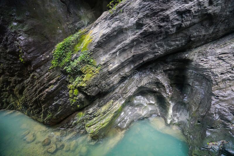 Karst Terrain Features. There are Fast Streams and Small Pools in the ...