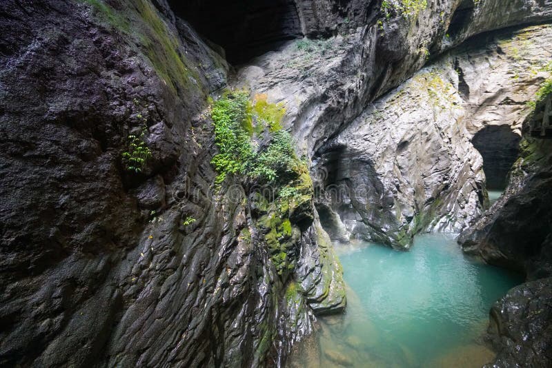 Karst Terrain Features. There are Fast Streams and Small Pools in the ...