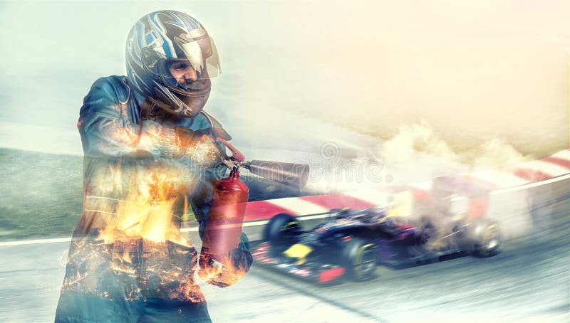 Kart Crossing the Finish Line Racer, Fire Stock Image - Image of ...