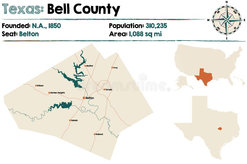 Karte Von Bell County in Texas Vektor Abbildung - Illustration von ...