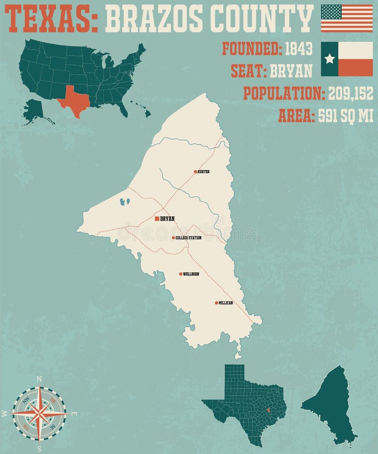 Karte Von Brazos County in Texas Vektor Abbildung - Illustration von ...