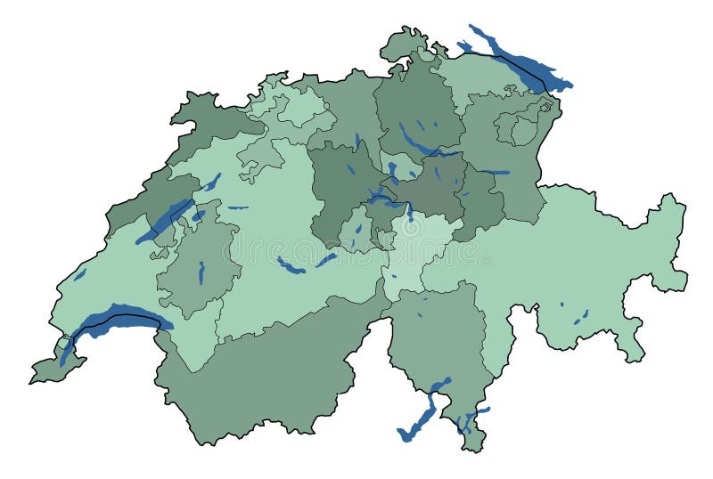 Karte Von Der Schweiz Mit Seen Stock Abbildung - Illustration von ...
