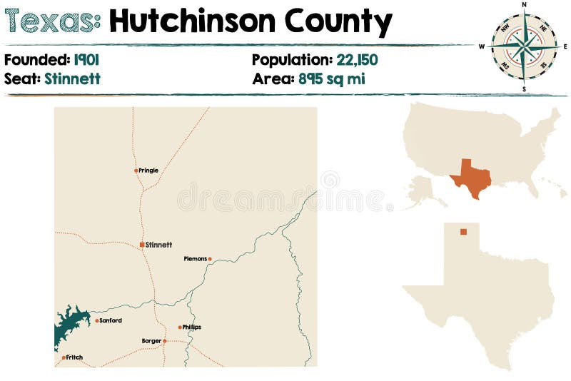 Karte Von Hutchinson County in Texas Vektor Abbildung - Illustration ...