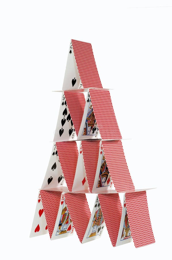 Fallendes Kartenhaus Lokalisiert Mit Beschneidungspfad Stockfoto - Bild ...