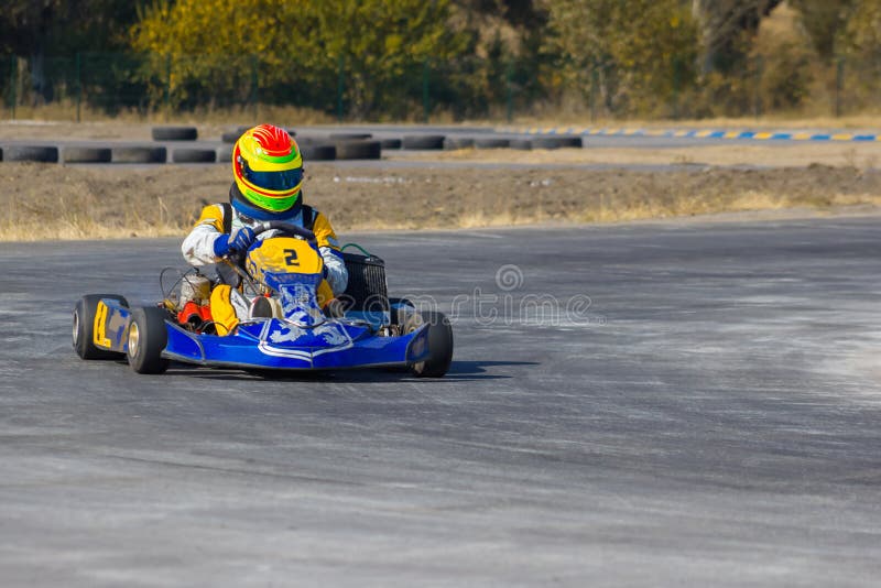 Karting - Driver in Helmet on Kart Circuit Stock Image - Image of ...