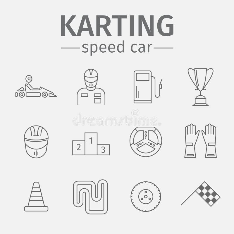 Karting Flat Icon Set. Speed Racing Signs. Vector. Stock Vector ...