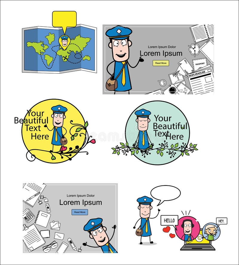 Kartoon Mailman Character Concepts - Collection of Concepts Vector ...