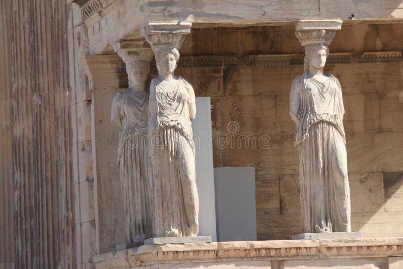Karyatides Statues, Erehtheio, on the Acropolis in Athens. Stock Image ...