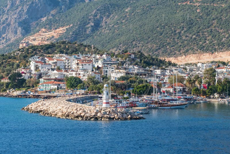 Kas Lighthouse and Harbour at Daytime, Turkey Stock Photo - Image of ...