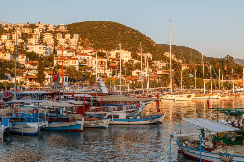 Harbor and Port of Kas Town in Sunset Editorial Photo - Image of turkey ...