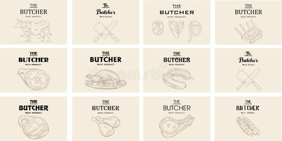 Retro Hand-drawn Logo Butcher Shop . Stock Vector - Illustration of ...