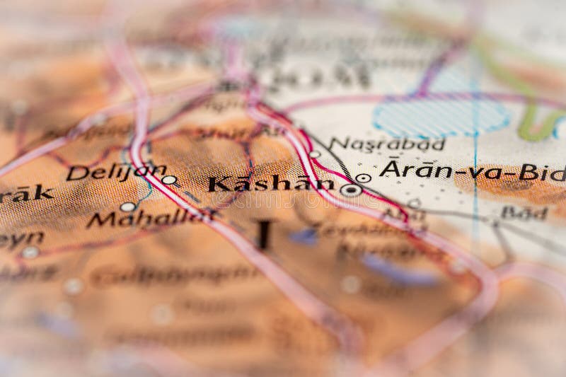 Kashan, Iran Highlighted on a World Map Stock Photo - Image of country ...