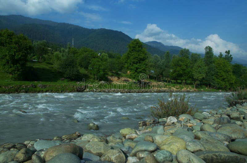Kashmir riverscape stock image. Image of boulders, cloudy - 95060375