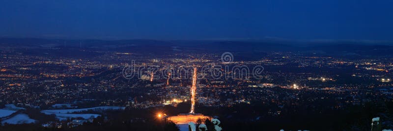 Kassel in Germany, Panorama from the Hercules Viewpoint at Night Stock ...