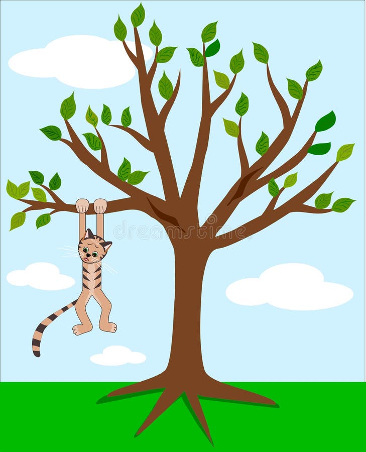 Kat en boom vector illustratie. Illustration of beeld - 15175954