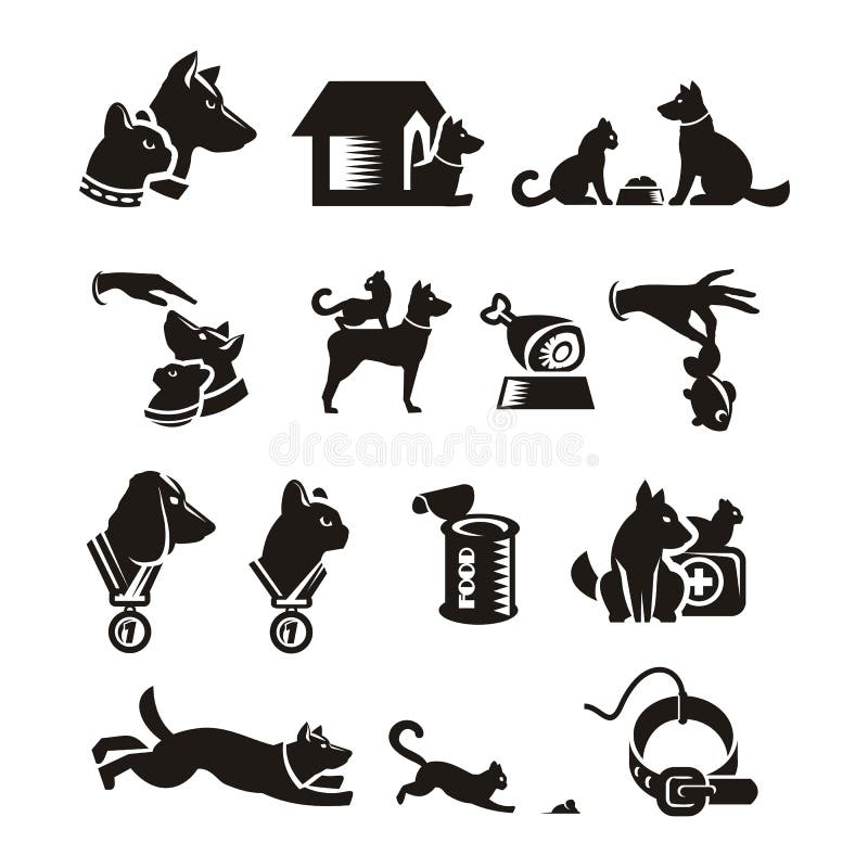 Kat En Hond - Vectorpictogrammen, Symbolen Vector Illustratie ...