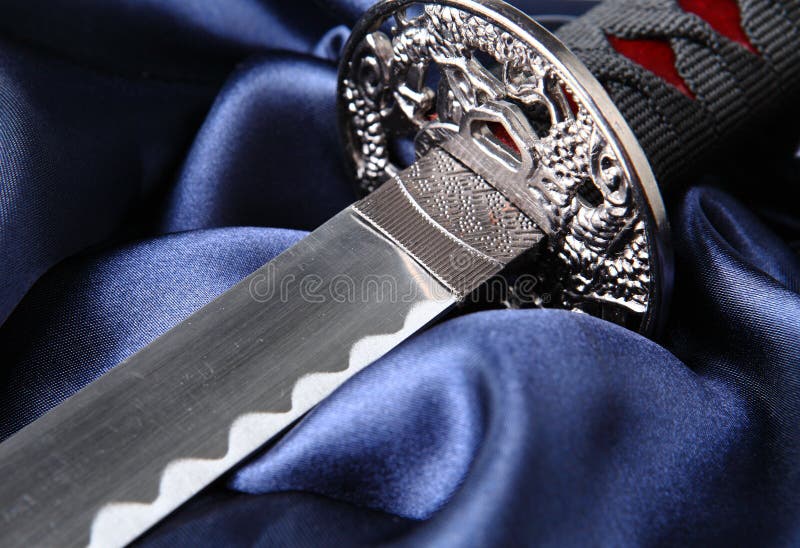 Katana on silk stock image. Image of bushido, side, long - 53300765