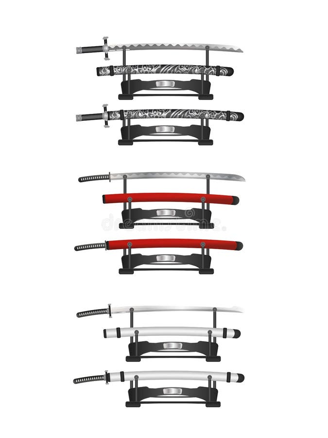 Katana, Japanese Sword Realistic Style. Set of Illustrations. Samurai ...