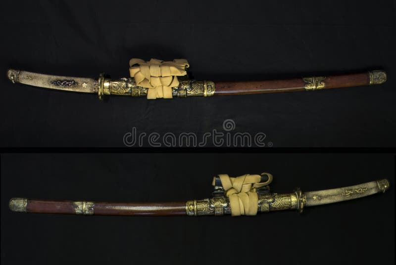 Katana on silk stock image. Image of bushido, side, long - 53300765