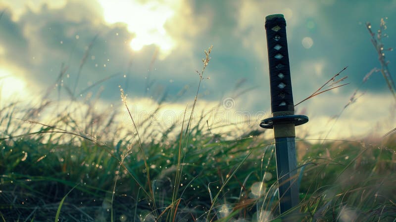 A Katana Sword Stuck in the Ground Stock Illustration - Illustration of ...