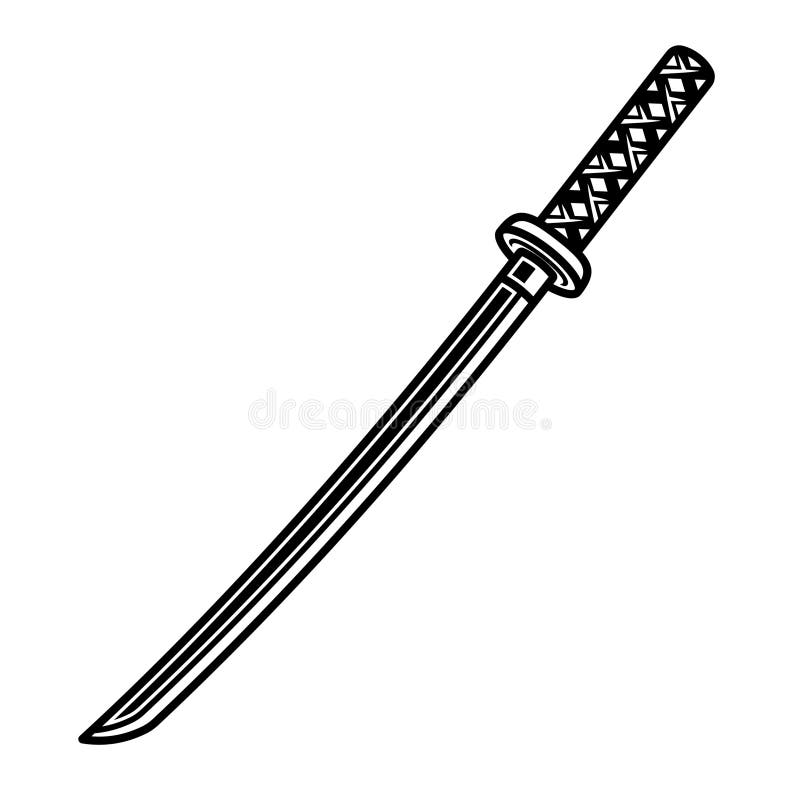 Katana Sword Vector Object or Element in Vintage Black Style on White ...