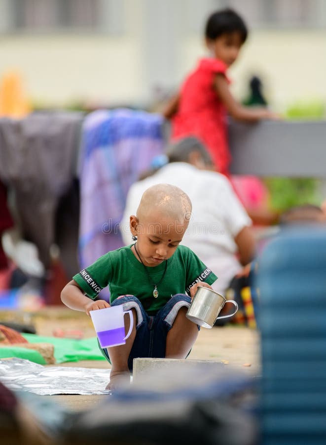 Small Bold Headed Kid Playing with Cups Editorial Image - Image of ...