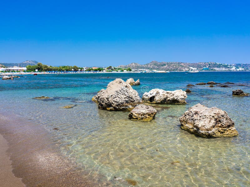 Kathara plaża Faliraki obraz stock. Obraz złożonej z egejski - 71145073