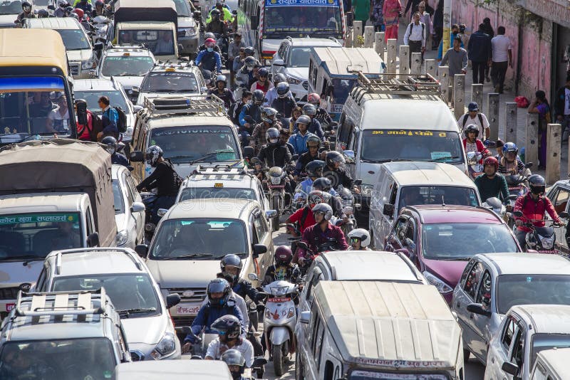 Traffic Jam and Air Pollution in Central Kathmandu, Nepal Editorial ...