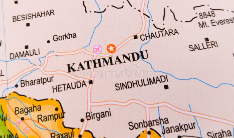 Kathmandu, Nepal Presented on a Colorful Map of the World Stock Image ...