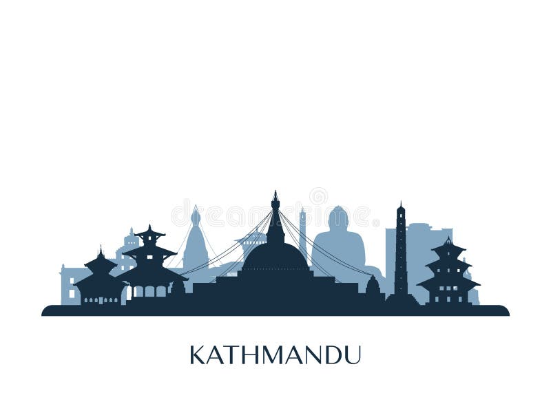 Kathmandu Skyline, Monochrome Silhouette Vektor Abbildung ...