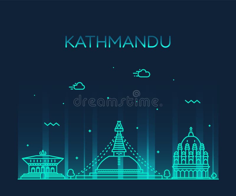 Kathmandu Skyline Nepal Trendy Vector Linear Style Stock Vector ...