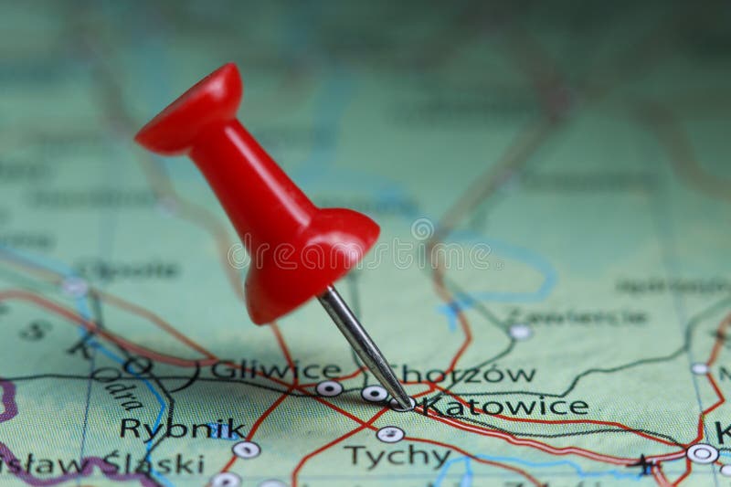 Katowice, Poland Pin on Map Stock Photo - Image of country, europe ...