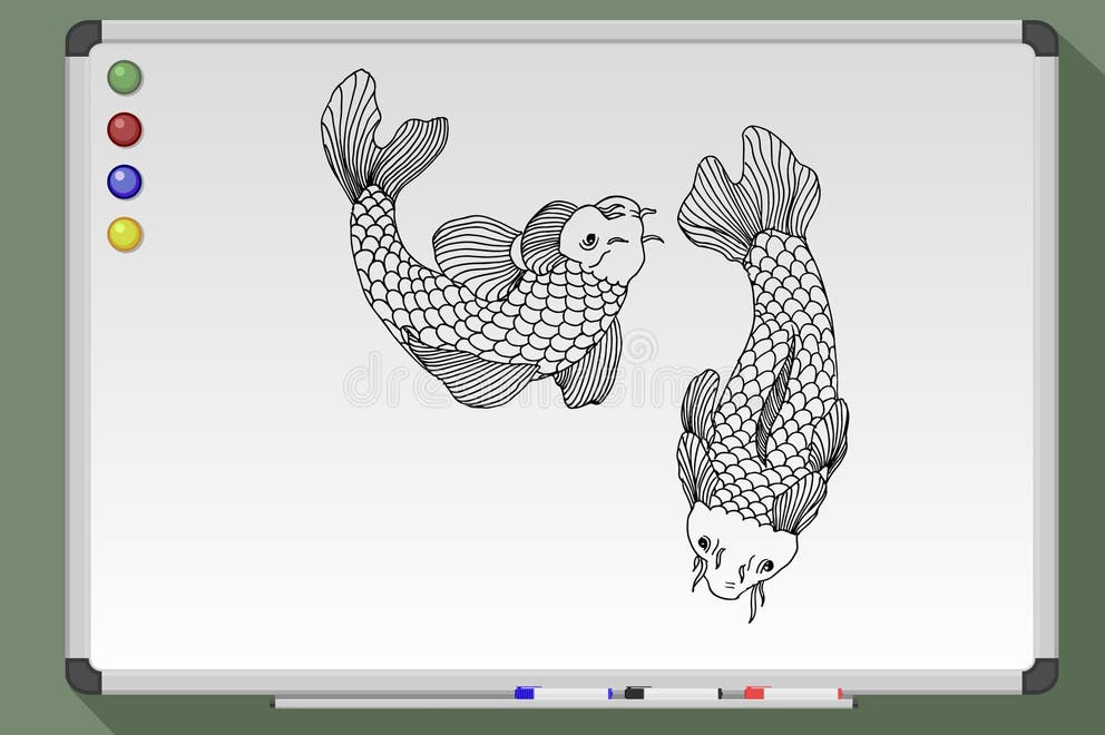 Katvis Zwart-witte Whiteboardtekening Stock Illustratie - Illustration ...