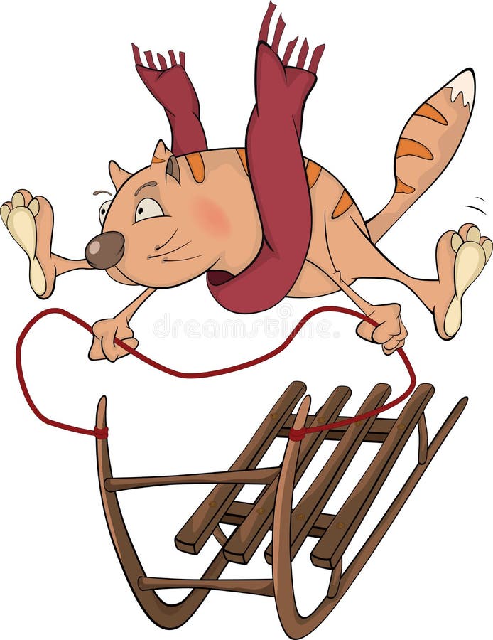 Katze Auf Schlitten. Karikatur Vektor Abbildung - Illustration von ...