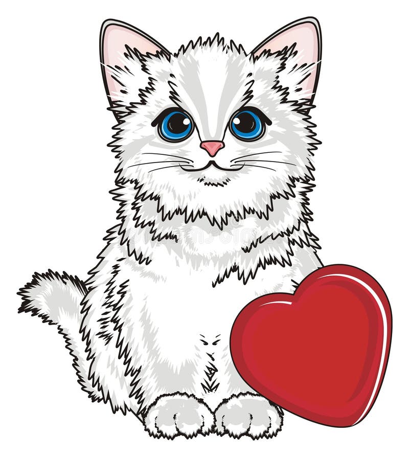 Katze und Herz stock abbildung. Illustration von kätzchen - 95404940
