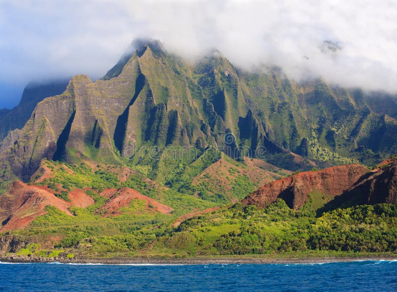 Kauai S Beautiful Na Pali Coast Stock Photo - Image of volcanic, clouds ...