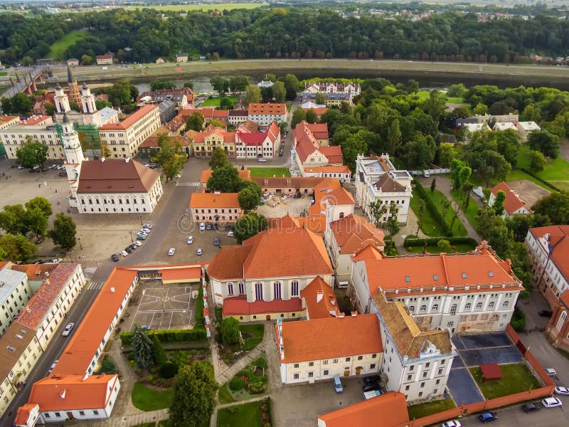 Kaunas Aerial Night View, Aleksotas Bridge, Lithuania Stock Photo ...