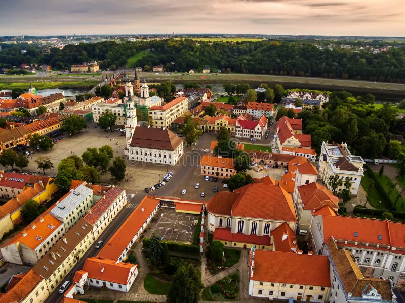 Kaunas Aerial Night View, Aleksotas Bridge, Lithuania Stock Photo ...