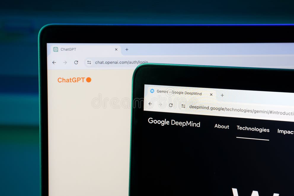 Google Gemini and Openai AI ChatGPT Chatbots on Computer Screens Editorial Image - Image of ...